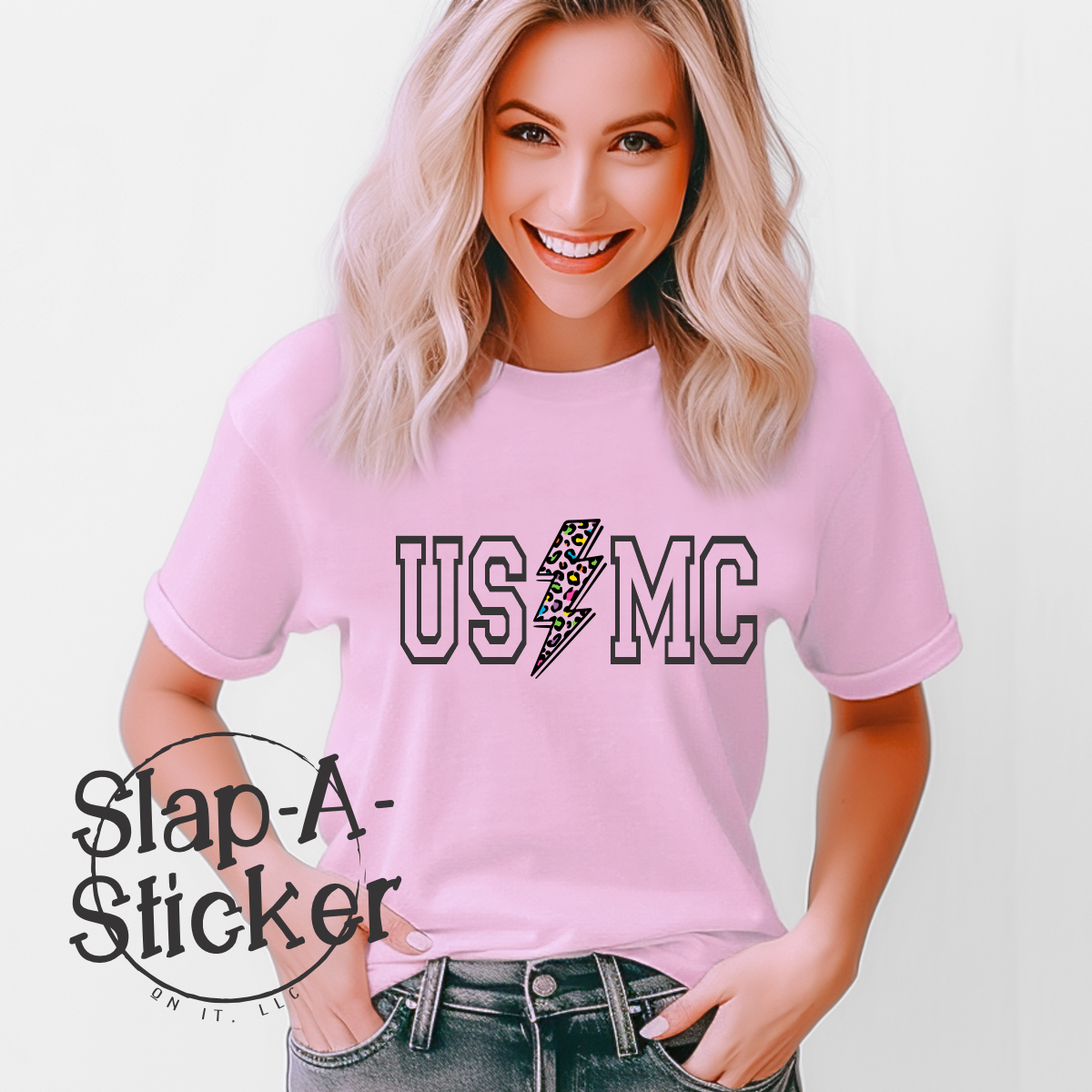 USMC WITH LIGHTENING BOLT LIGHT PINK SHIRT (1002) – Slap-A-Sticker On ...